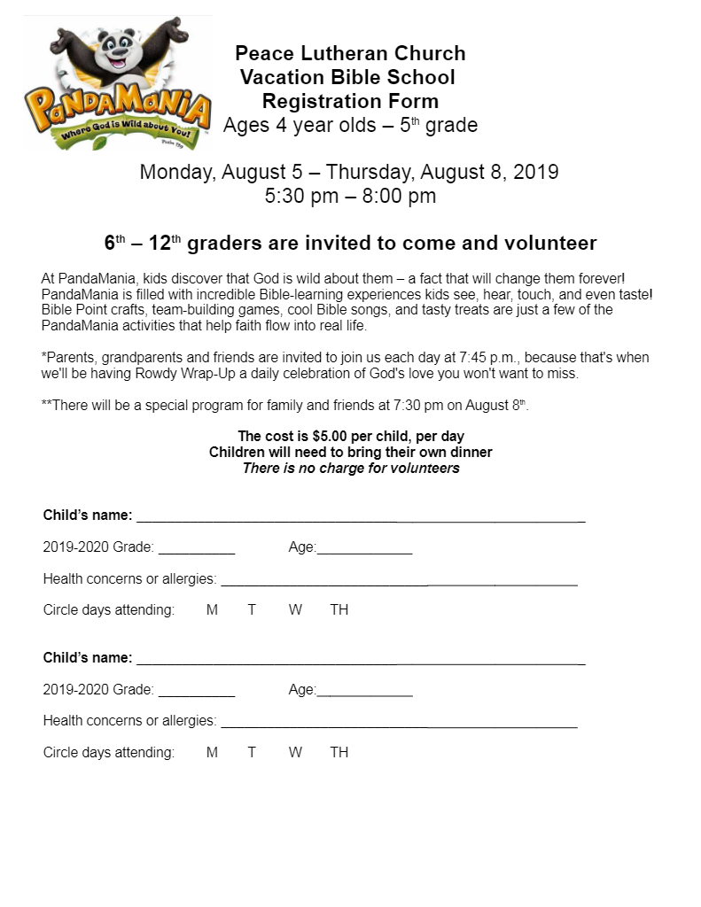 Registration Form Vbs 2025 VBS Downloadable Registration Form Bethel